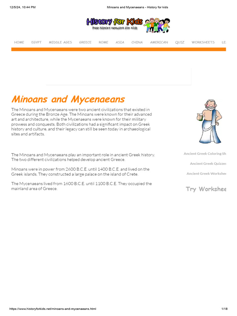 Minoans and Mycenaeans - History For Kids | PDF | Mycenaean Greece ...