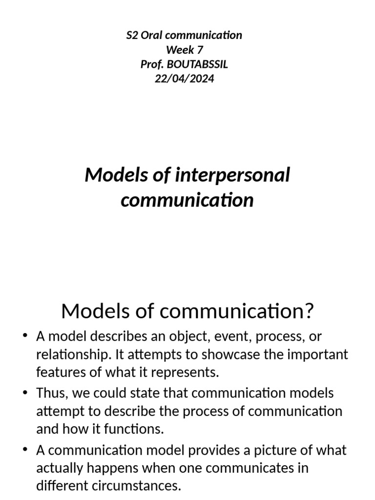 Models of Interpersonal Communication | PDF | Communication ...