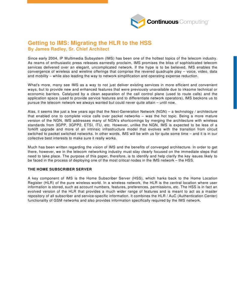 WP Ims Migrating HLR Hss | PDF | Ip Multimedia Subsystem | Computer Network