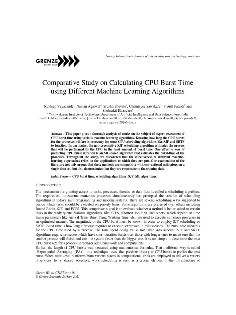 Comparative Study On Calculating CPU Bur | PDF | Machine Learning | Scheduling (Computing)
