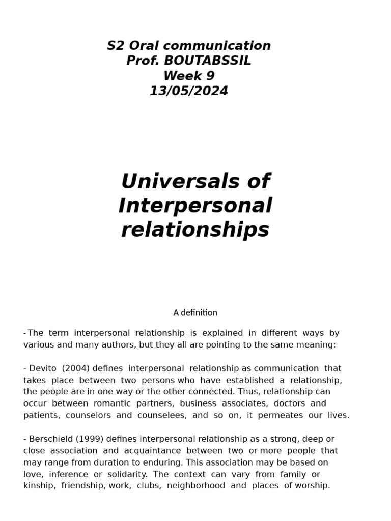 Universals of Interpersonal Relationships | PDF | Interpersonal Relationships | Intimate ...