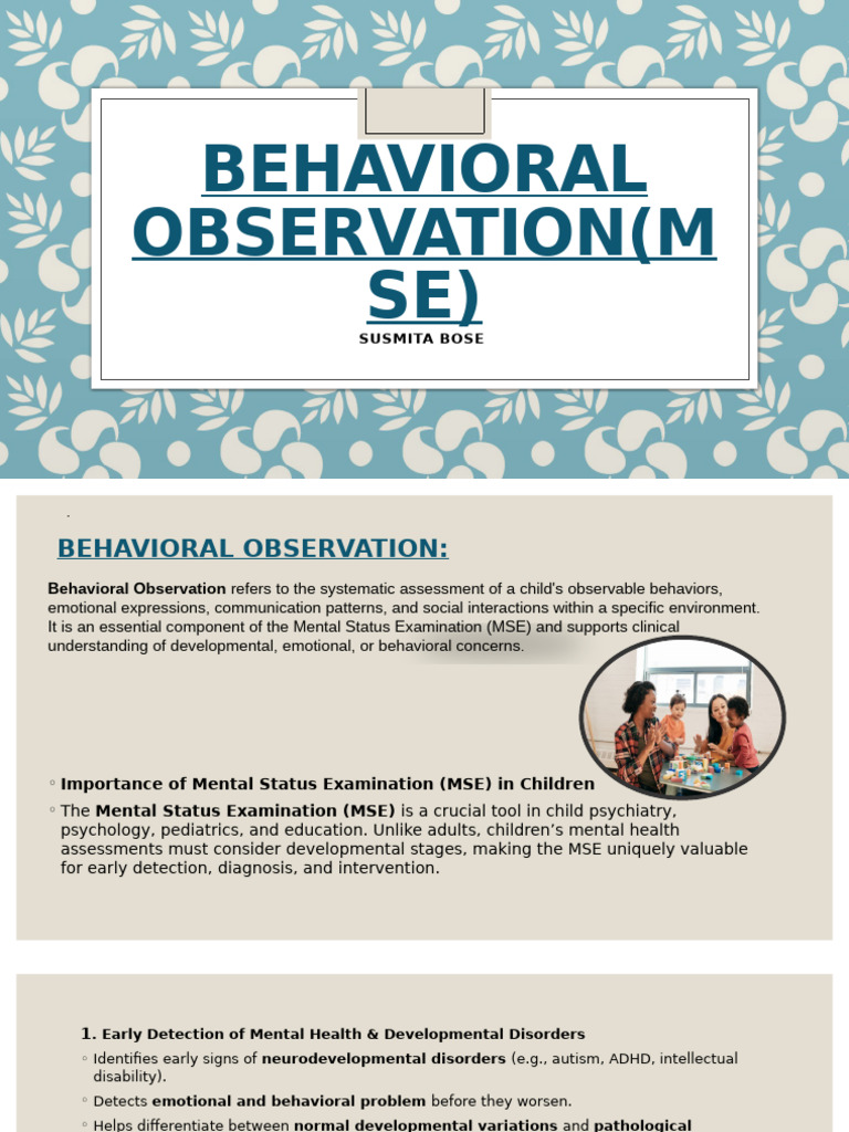 BEHAVIORAL OBSERVATION(MSE) | PDF | Mental Disorder | Behavioural Sciences