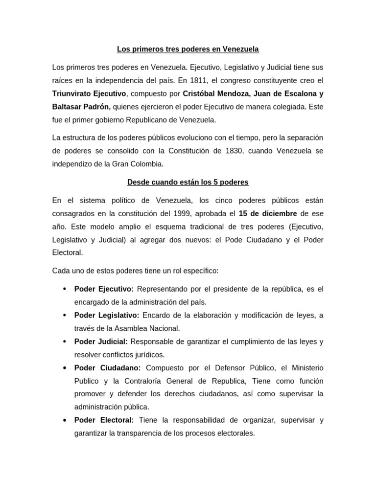 Evolución de los Poderes en Venezuela | PDF