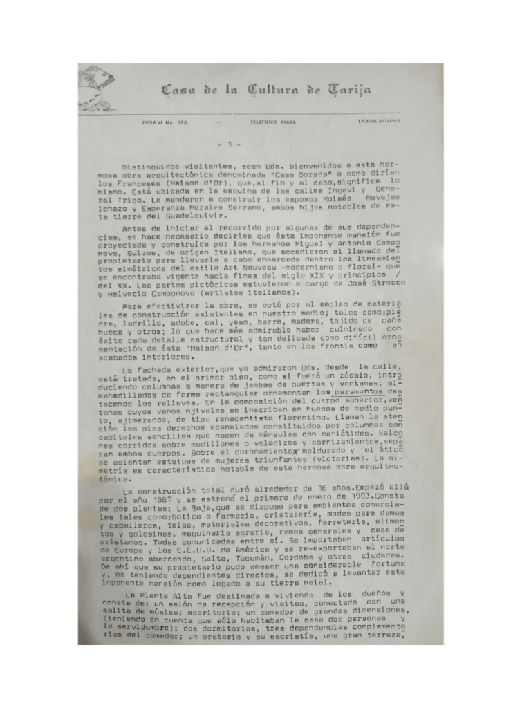 Casa Dorada Tarija | PDF