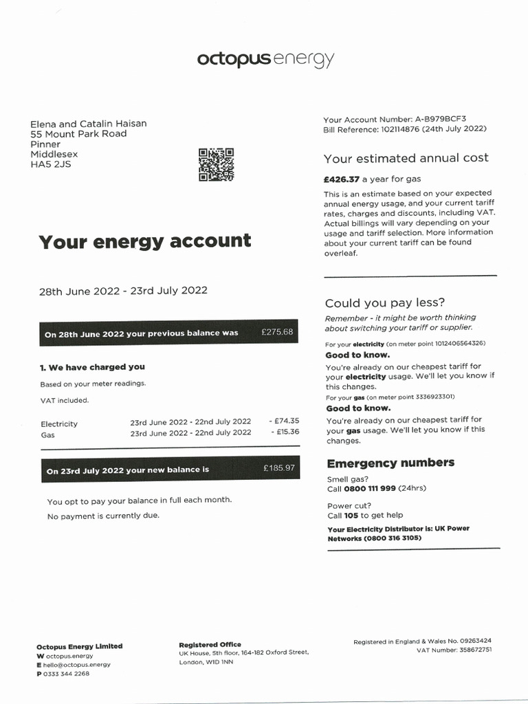 Current proof of Address - Utility Bill _ Catailn | PDF