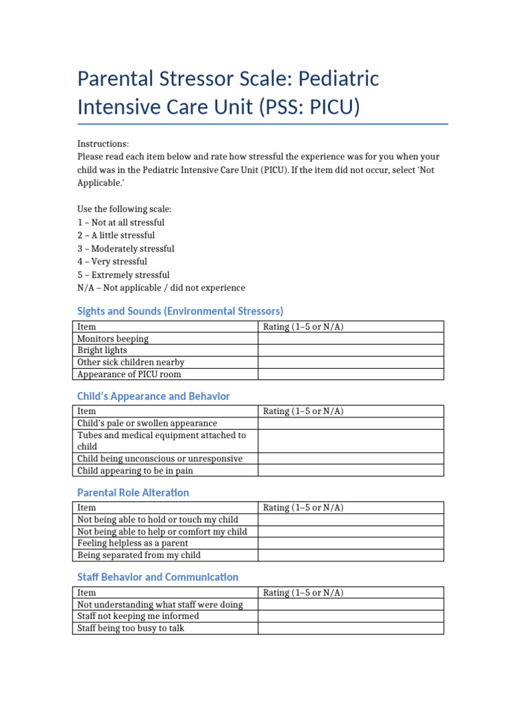 PSS PICU Scale Tool | PDF