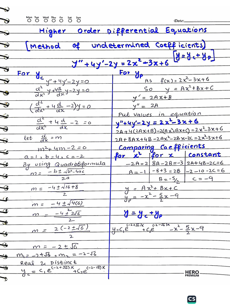 Undetermined Coefficient of Higher Order Differential Equation | PDF