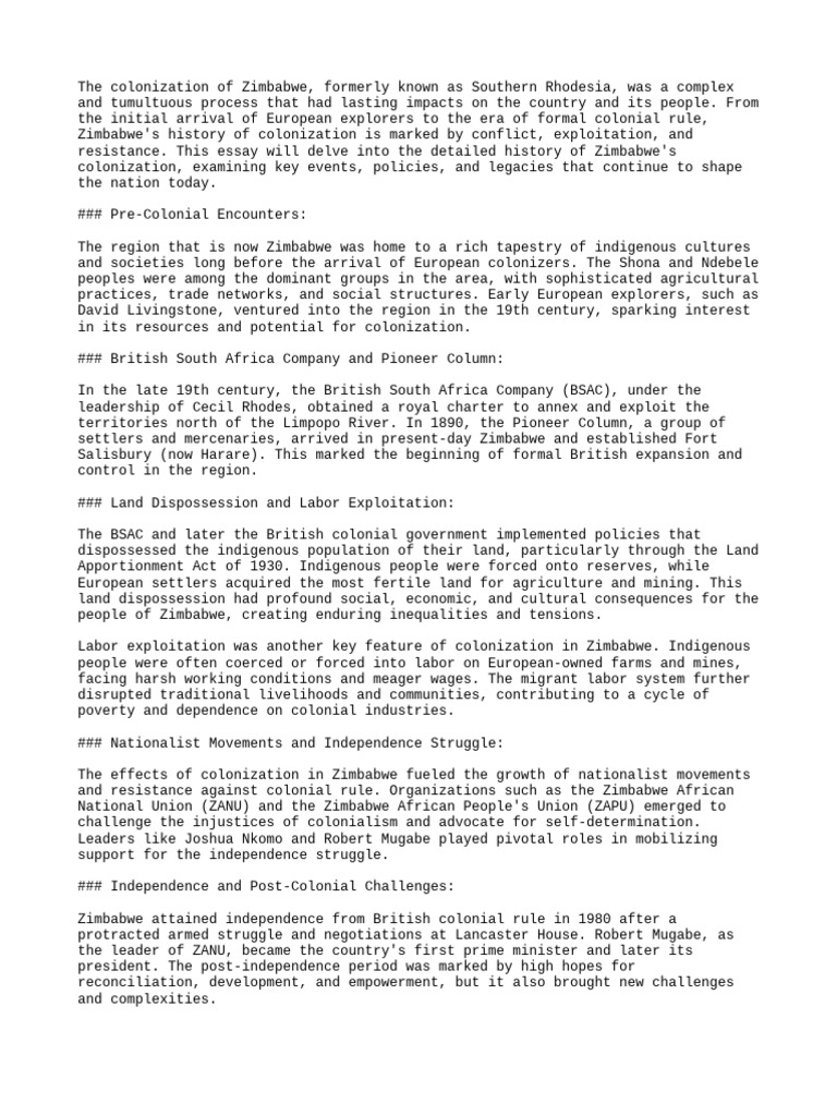 History of Zimbabwe's Colonization | PDF | Zimbabwe | Robert Mugabe