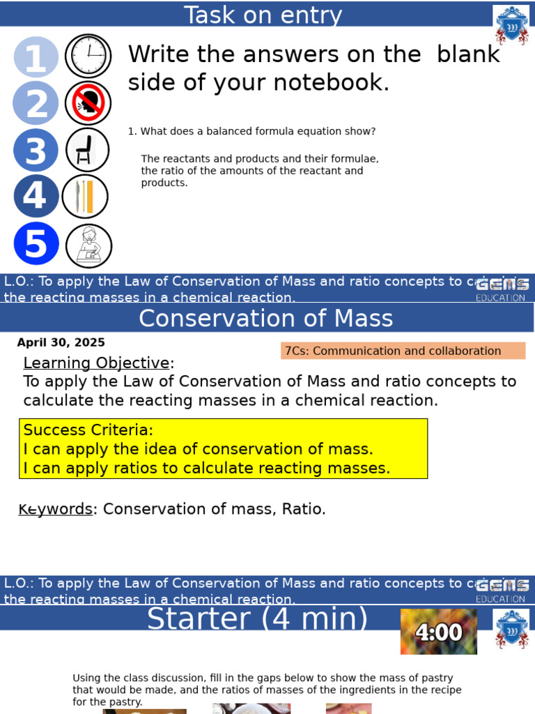 6_Conservation of Mass | PDF | Chemical Reactions | Mass