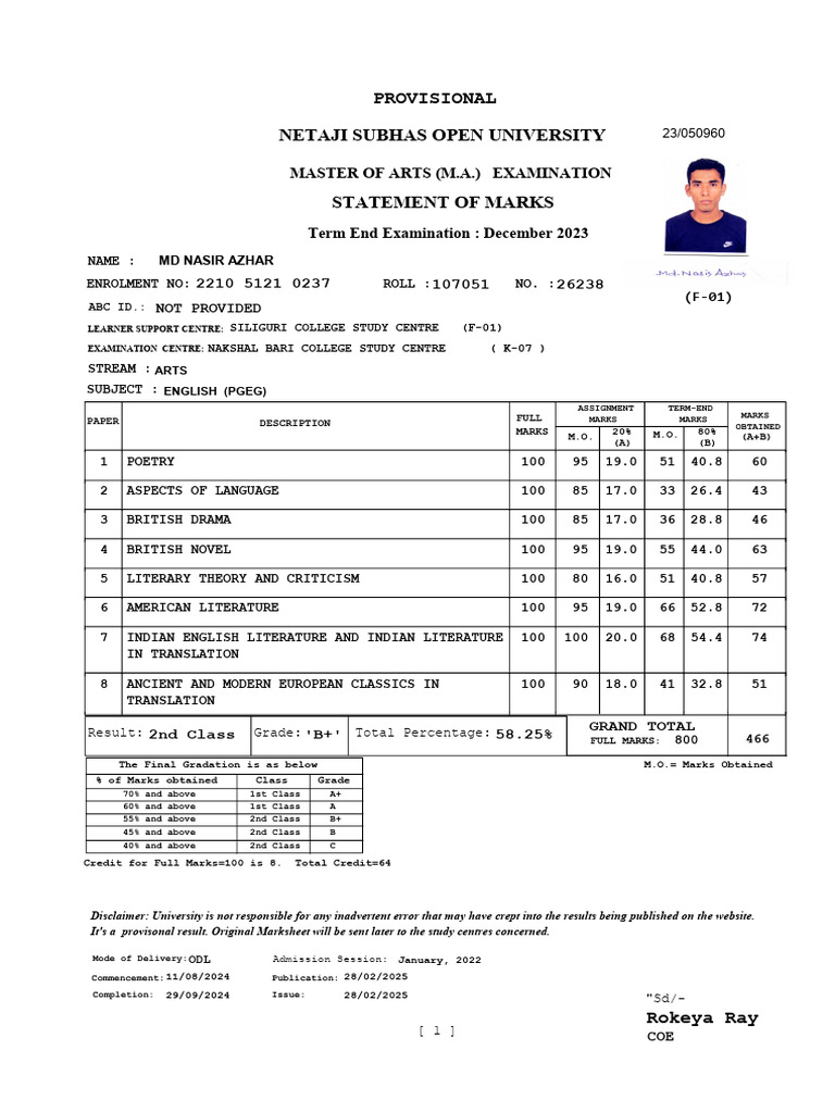 Marksheet 221051210237 | PDF | Writing | Human Communication