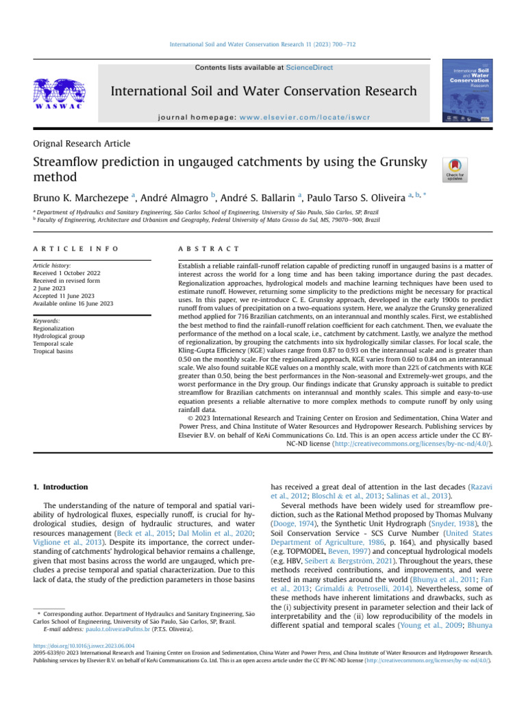 Streamflow Prediction in Ungauged Catchmen - 2023 - International Soil ...