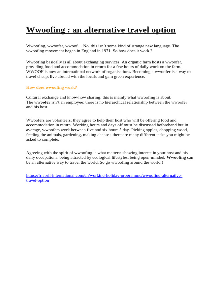 Wwoofing: Sustainable Travel Option | PDF