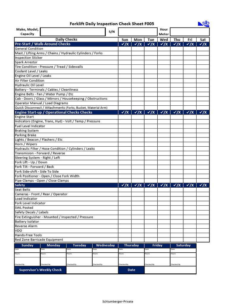 Forklift Daily Inspection F005 | PDF | Forklift | Vehicles