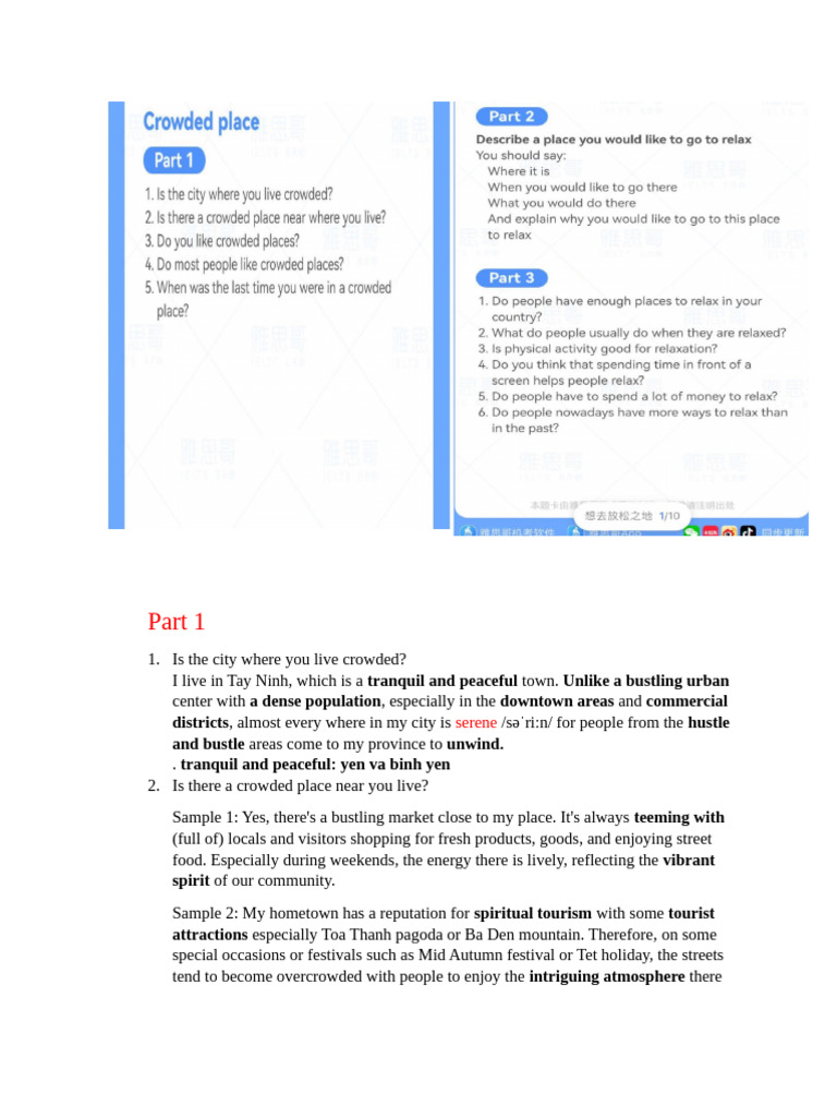 Topic 1 Part 1 Crowded Place - 2-3-Place To Relax | PDF | Relaxation (Psychology)