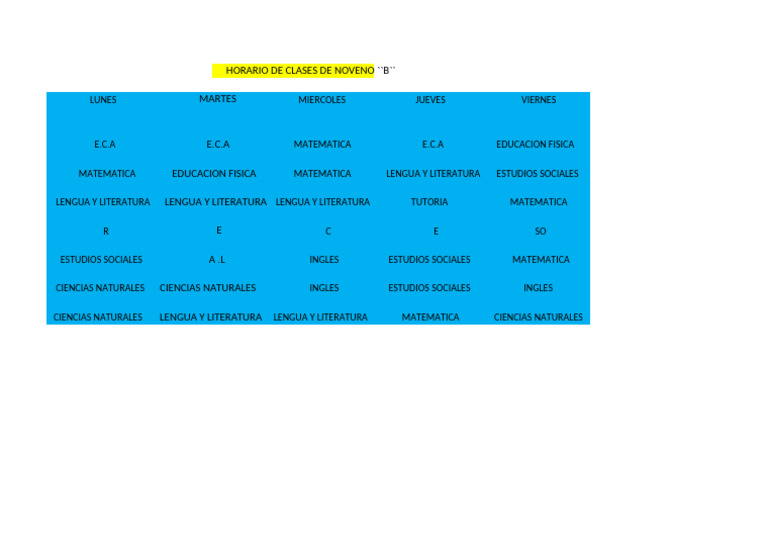 Horario Clases Noveno B | PDF