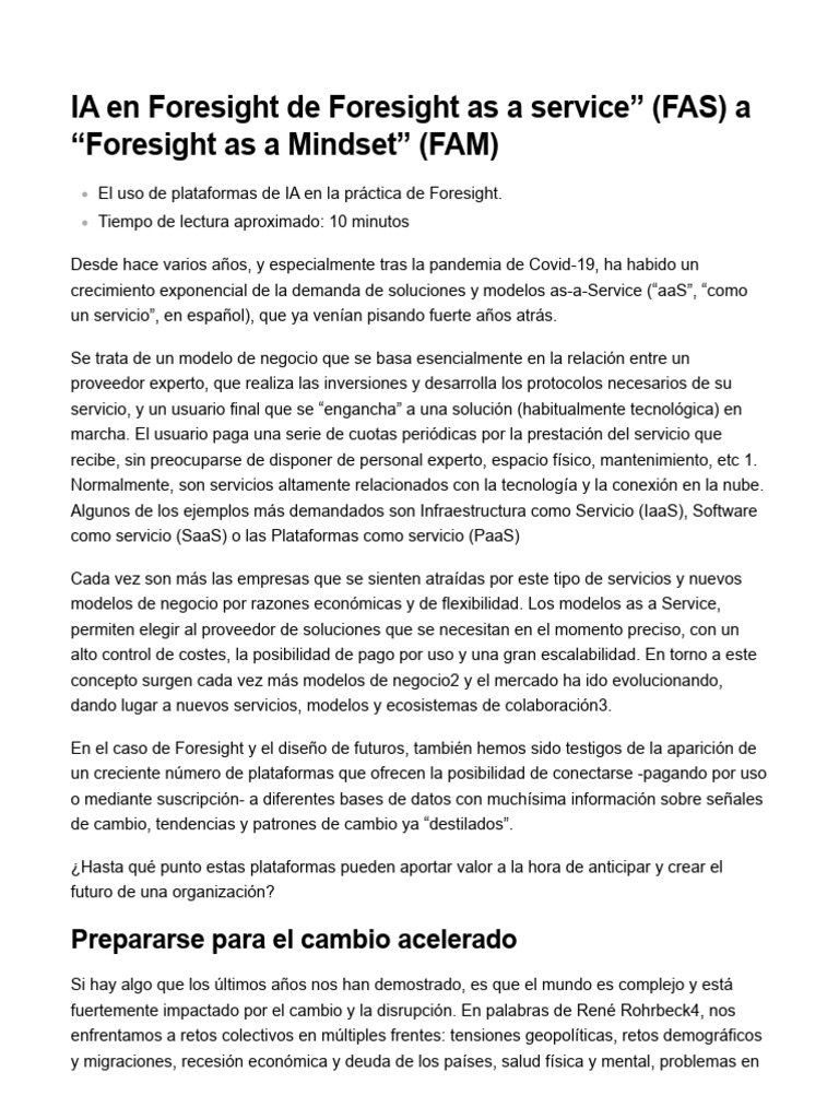 IA en Foresight de Foresight As A Service" (FAS) A "Foresight As A Mindset" (FAM) | PDF ...