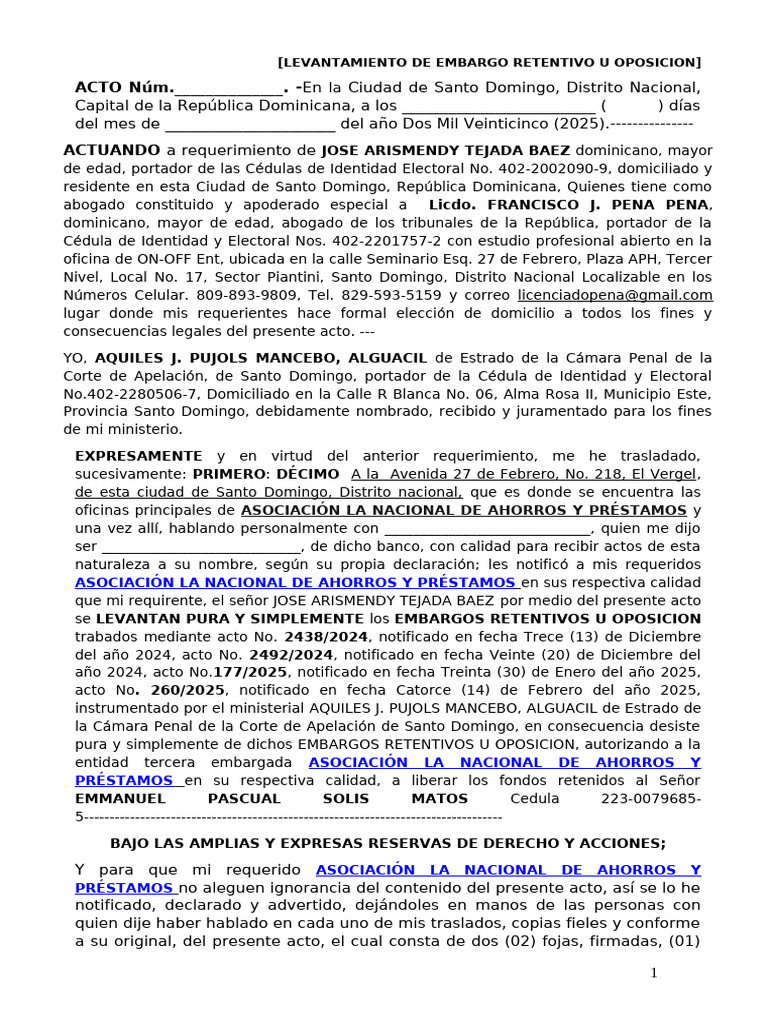 Levantamiento Embargo Retentivo JT Enmanuel Solis | PDF | Gobierno