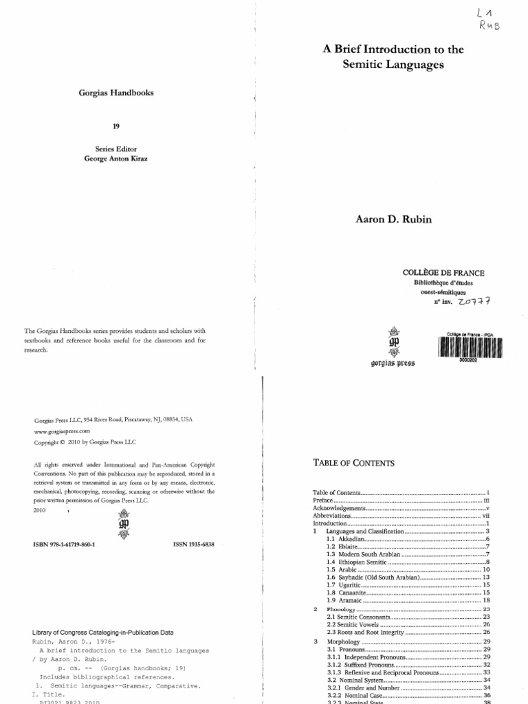 RUBIN 2010 Brief Introduction To The Semitic Languages | PDF