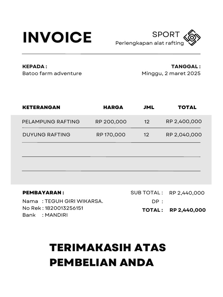 Hitam Putih Minimalist Profesional Bisnis Faktur Invoice - 20250302 ...