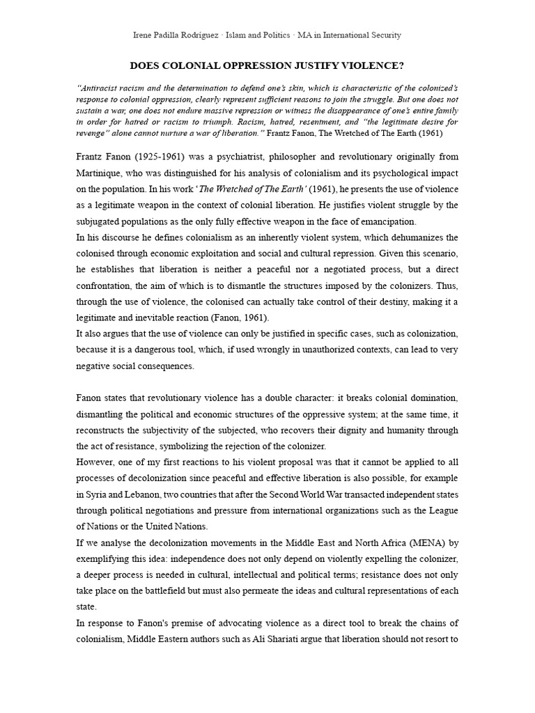 Response Paper_Irene Padilla Rodríguez | PDF | Frantz Fanon | Colonialism