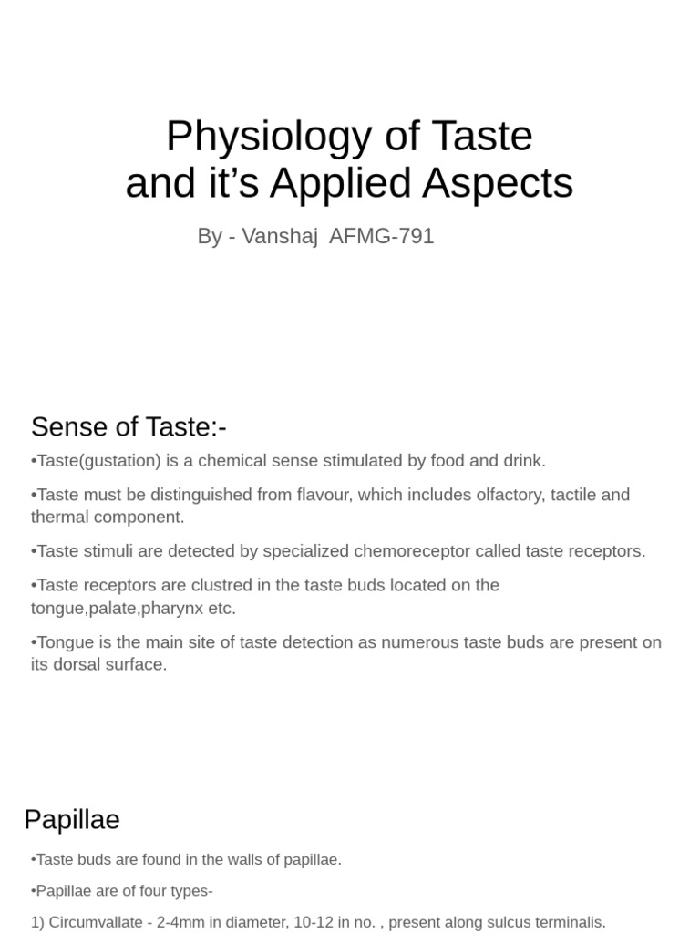 Physiology of Taste and It's Applied Aspects | PDF | Taste | Senses