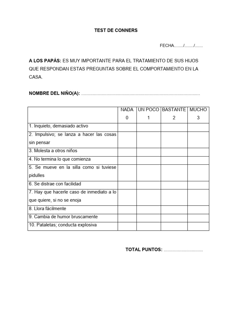 Test de Conners -Padres | PDF
