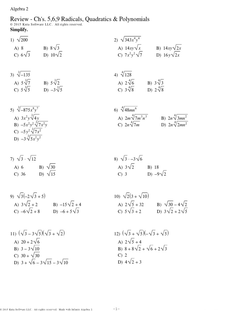 Midterm Review - Units 4,5,6 - Radicals, Quadratics, and Polynomials ...