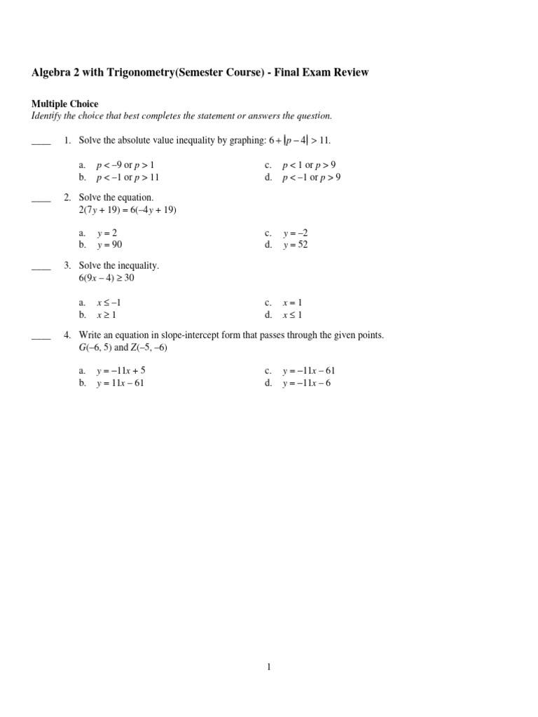 Algebra 2 With Trig - Practice Final Exam 2023-05-17 13-48-04 | PDF ...