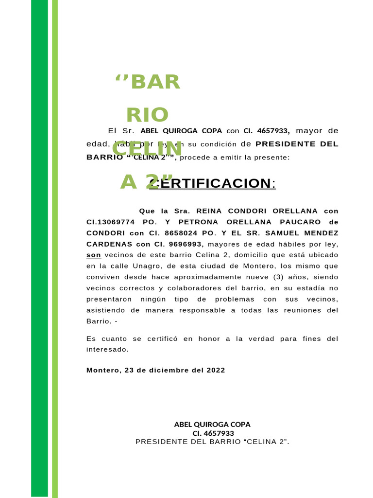 Certificacion Domiciliario de Iver | PDF