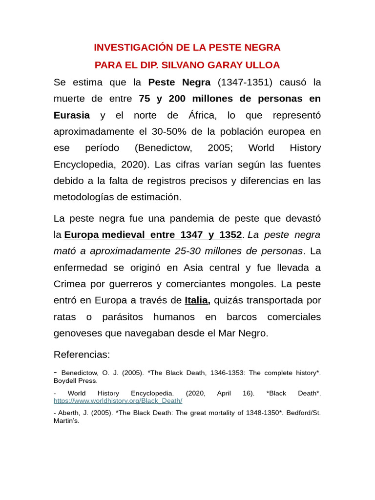 Investigación de La Peste Negra | PDF