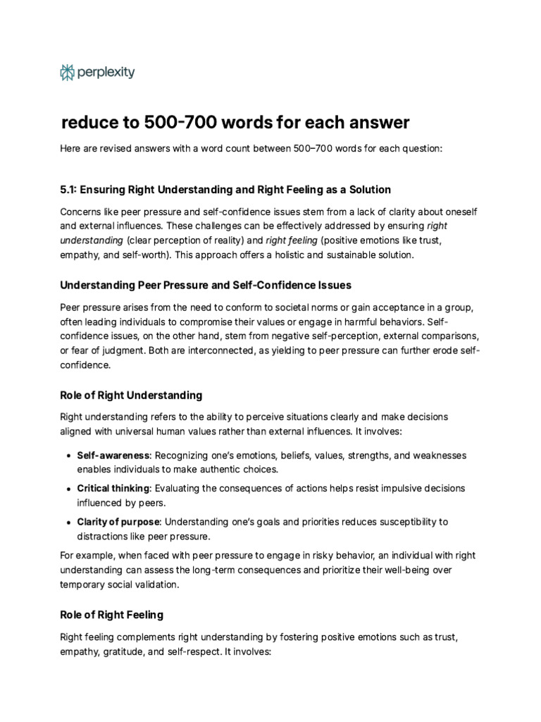 reduce to 500-700 words for each answer | PDF | Psychological ...