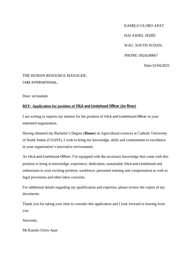 Kamilo Uloro Application | PDF