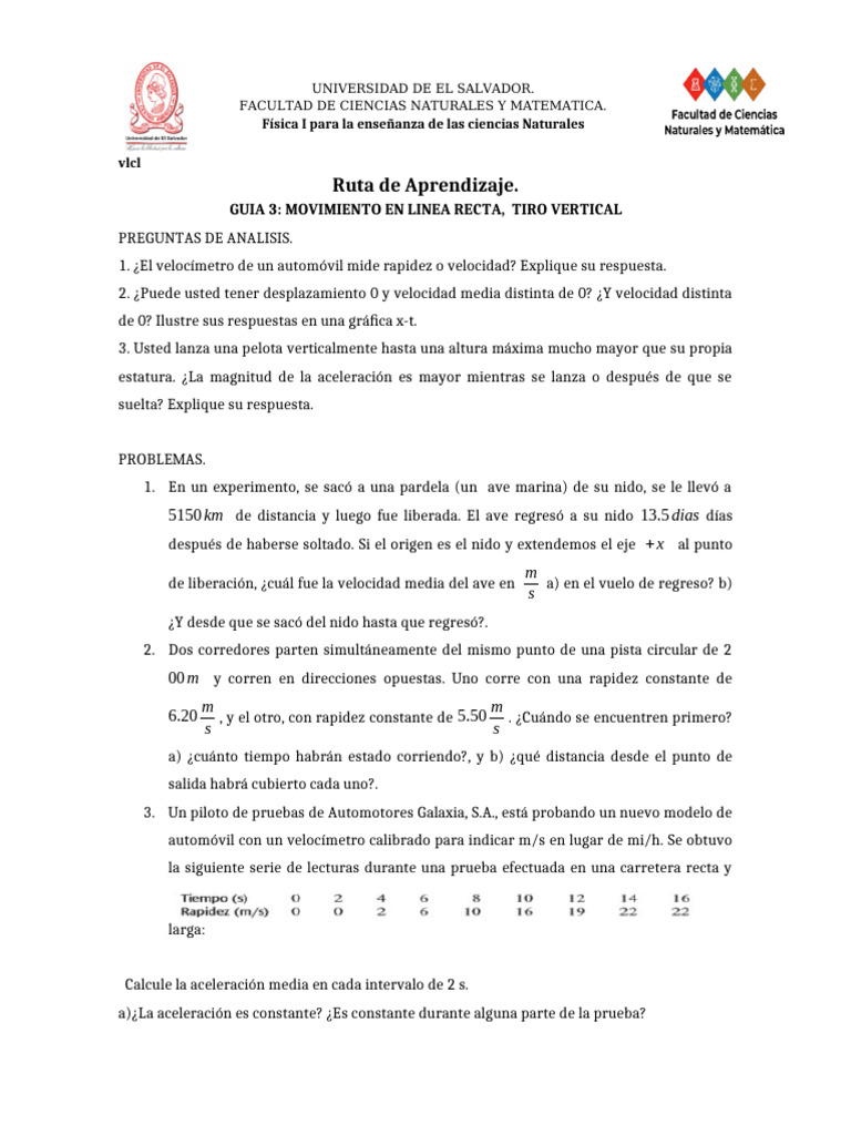 Guia 3 MRU MRUV y Tiro Vertical Sol. Algunos | PDF | Velocidad | Aceleración
