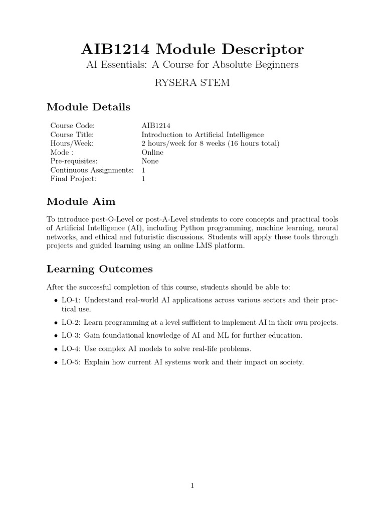 Ai Course Module Outline | PDF