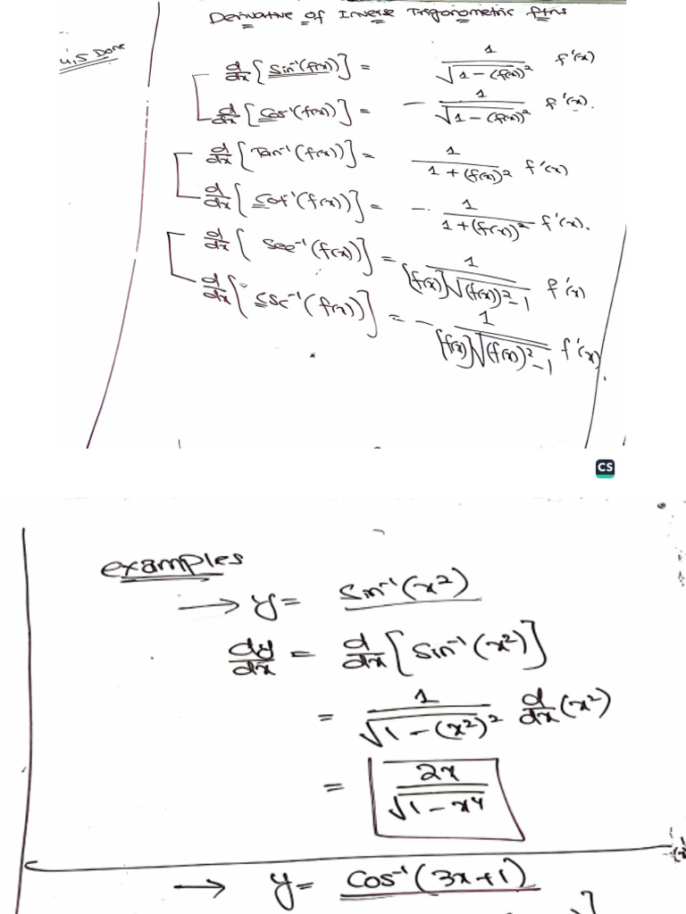 Derivative of Inverse Trigonometric Functions | PDF