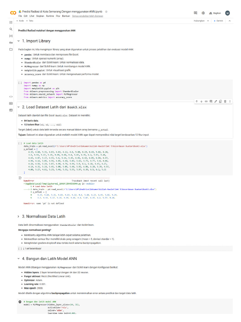 Presentasi Coding ANN Radiasi Matahari | PDF