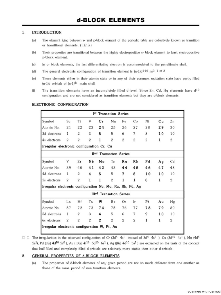 D Block Elements | PDF