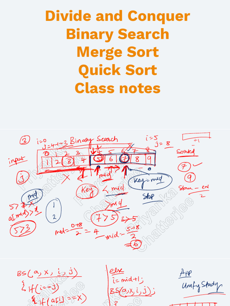Divide And Conquer Binary Search Merge Sort Quick Sort Class Notes Pdf 7632