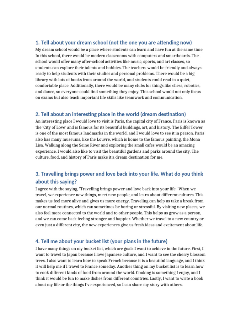 Dream School, Travel, and Life Goals | PDF