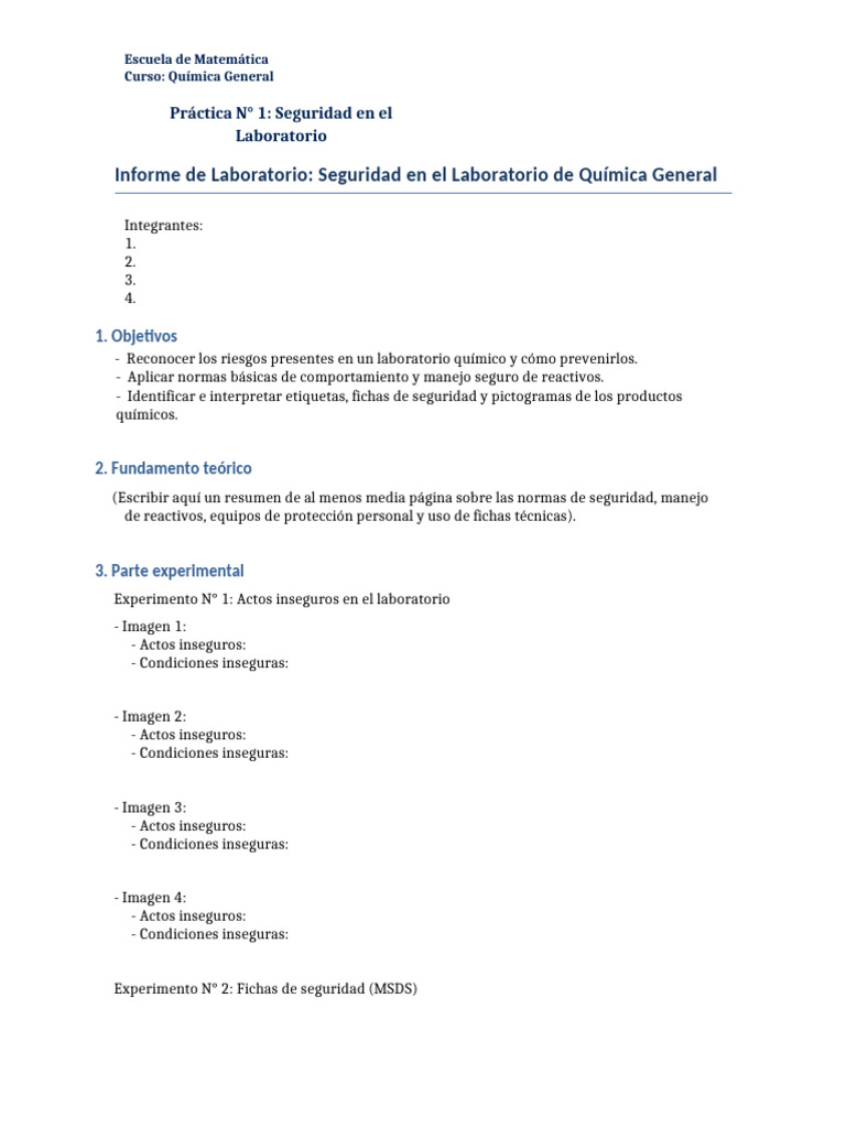 Informe 1 Seguridad en El Laboratorio | PDF | Laboratorios | Experimentar