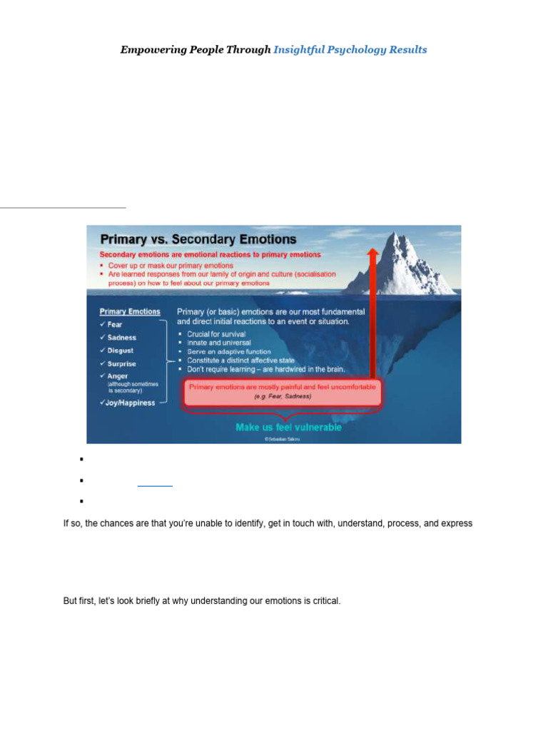 Primary vs Secondary Emotions Explained | PDF | Emotions | Fear