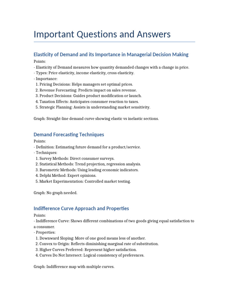 Important Questions Answers | PDF | Elasticity (Economics) | Demand