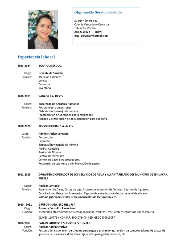 Curriculum Olga Imelda 3 | PDF | Contabilidad | Servicios financieros