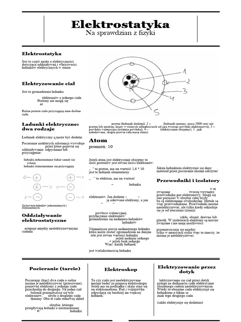 Elektrostatyka Klasa 8 Po Polsku Notatka Na Fizykę | PDF