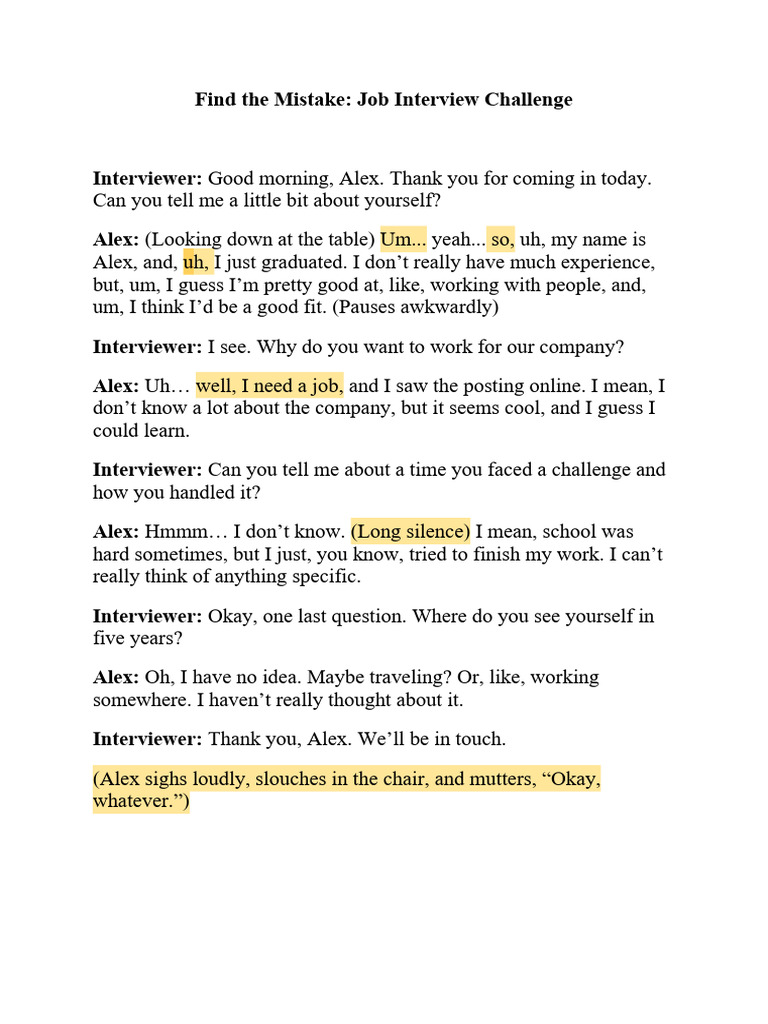 PDF Find The Mistake Job Interviews | PDF
