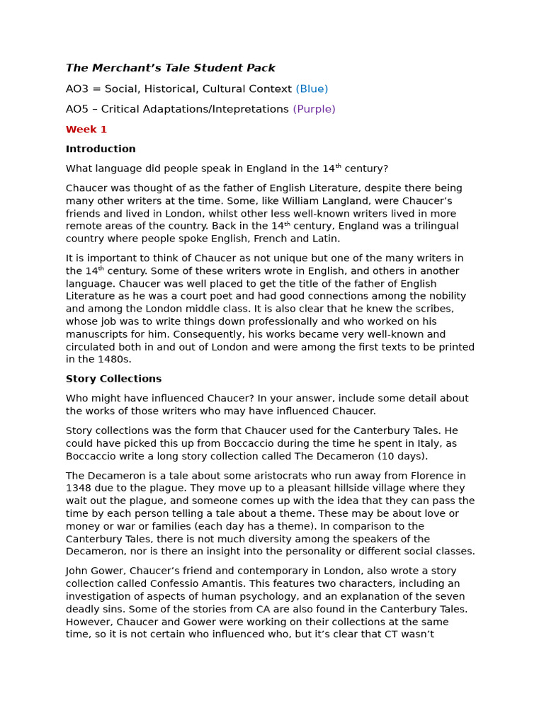 The Merchant's Tale Student Pack | PDF | Song Of Songs | The Decameron