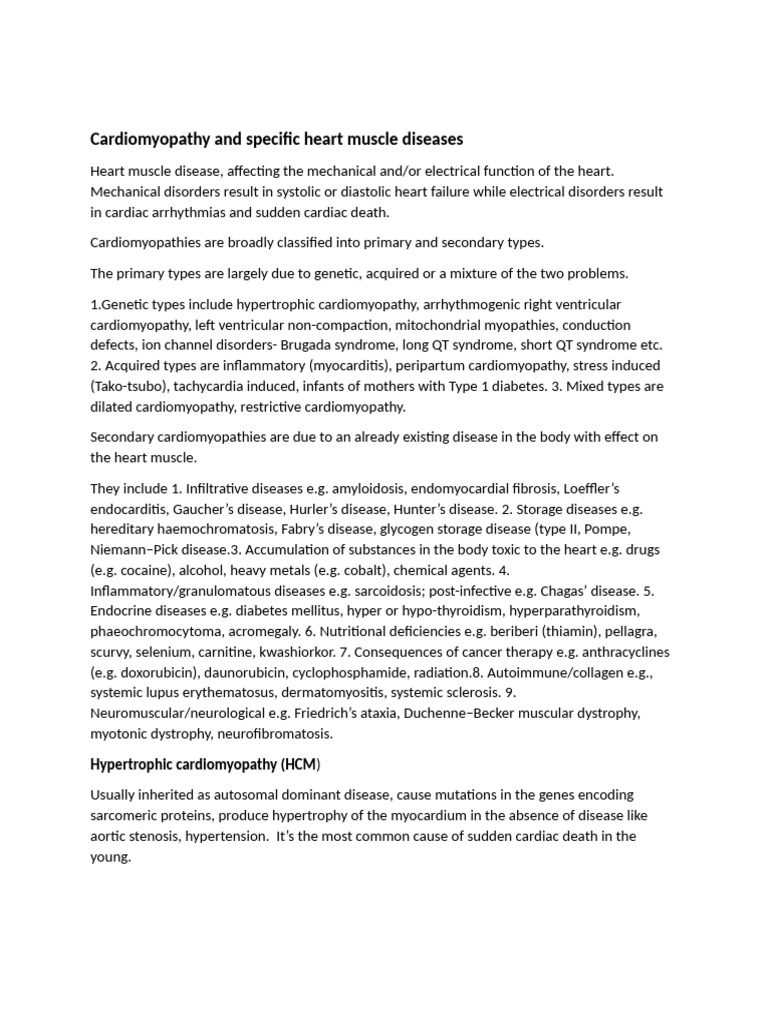 Cardiomyopathy and Specific Heart Muscle Diseases | PDF | Heart ...