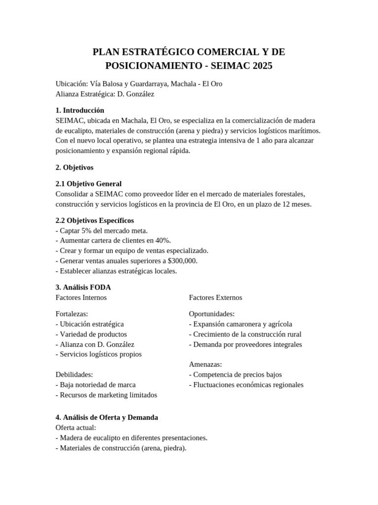 Plan Estrategico SEIMAC 1 Anio Profesional Extendido | PDF | Marketing ...