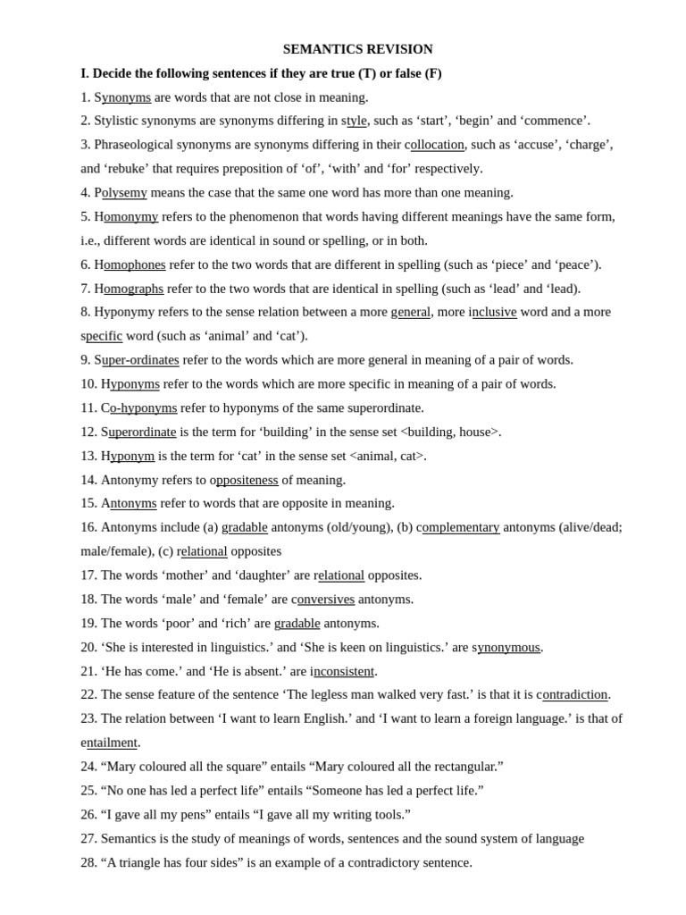 Semantics Revision 2023-2024 | PDF | Semantics | Language Mechanics