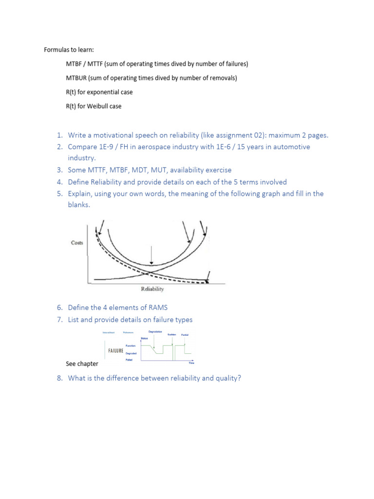 2024 INDU6391 Final Exam - Example of Questions | PDF | Reliability Engineering | Fatigue (Material)